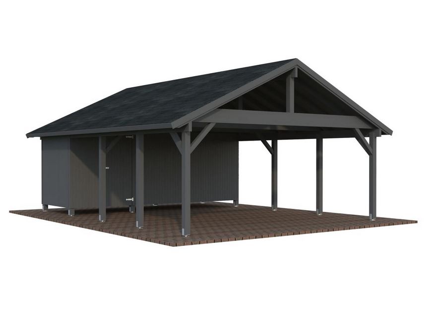 Carport bois toit plat 40.60 m² poteaux en lamellé collé