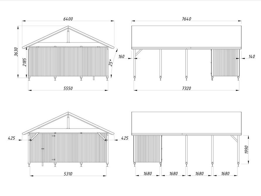 Carport bois toit plat 40.60 m² poteaux en lamellé collé