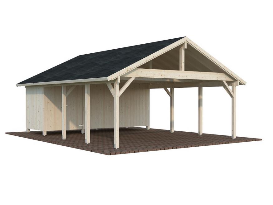 Carport bois toit plat 40.60 m² poteaux en lamellé collé